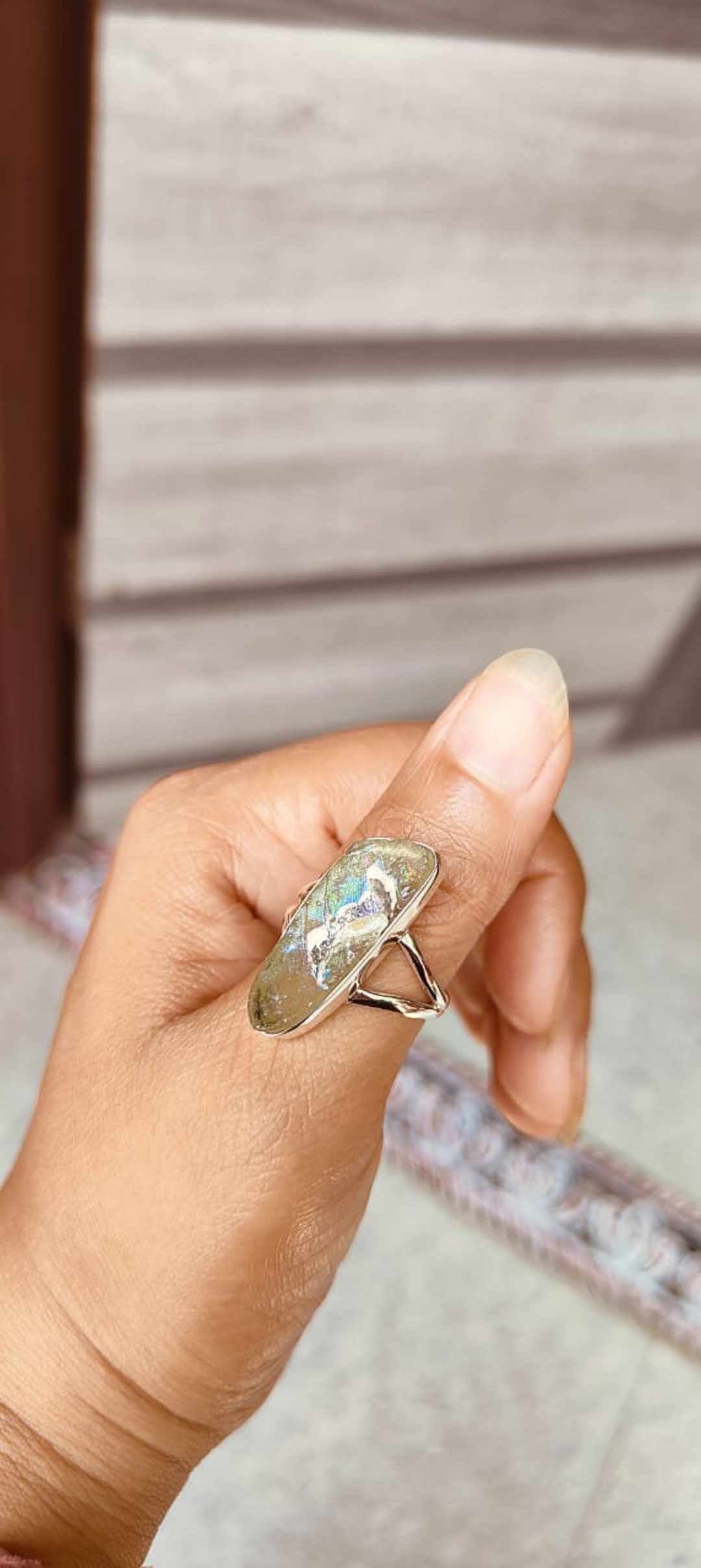 Roman Glass Stone Ring, Gemstone Ring, 925 Sterling Silver Ring ...