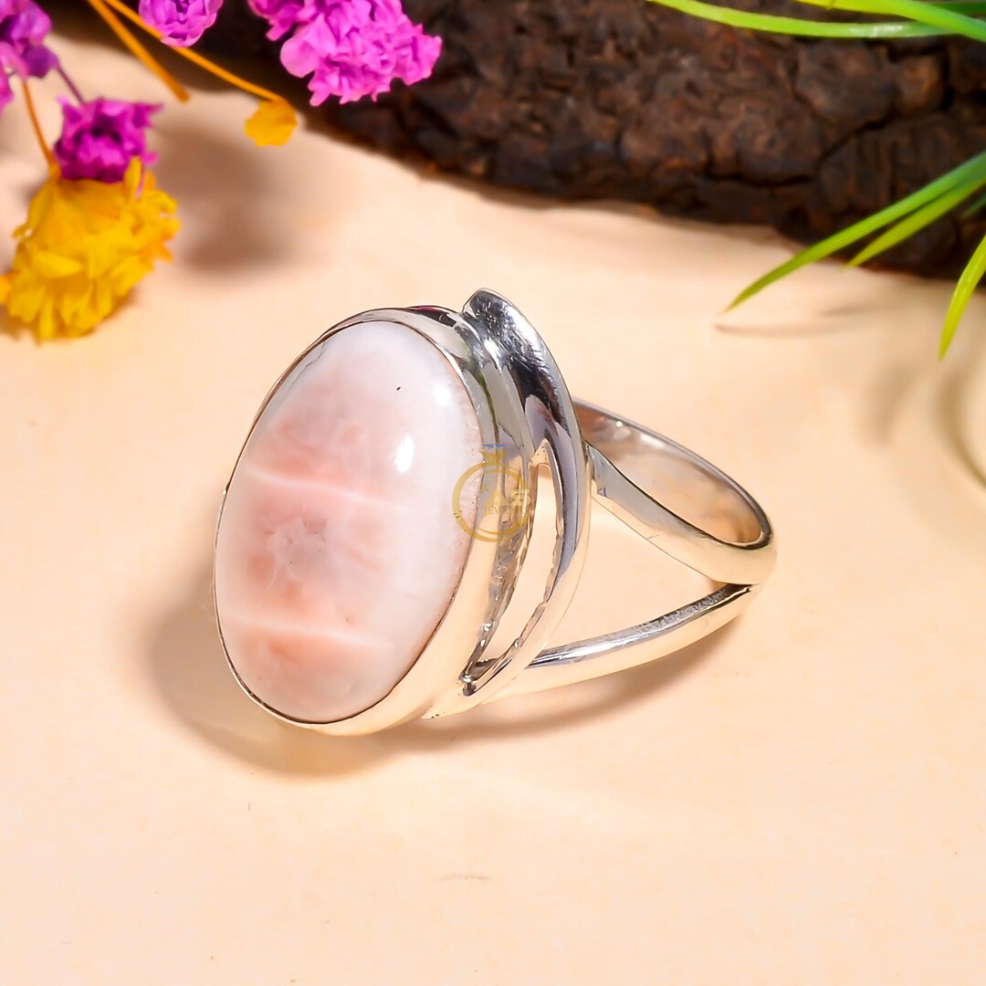 Pink Larimar Ring, Natrolite Ring, Pink Stone Ring, Gemstone Ring, 925 ...