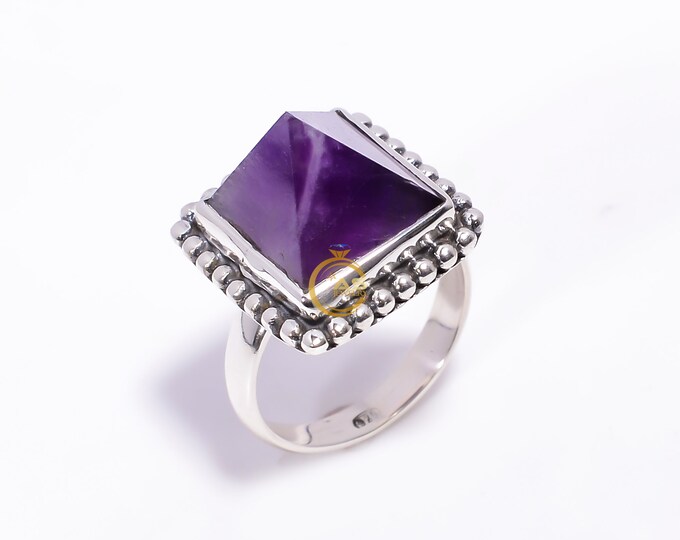 Amethyst Pyramid Ring. Stone Pyramid Ring. Large Amethyst Ring. Artisan ...