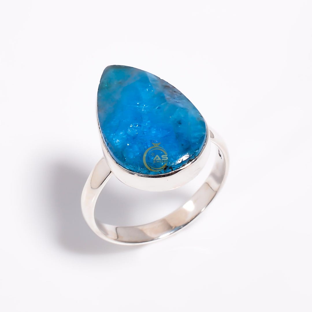 Blue Apatite Ring 925 Sterling Silver Ring Blue Stone Ring Gemstone ...