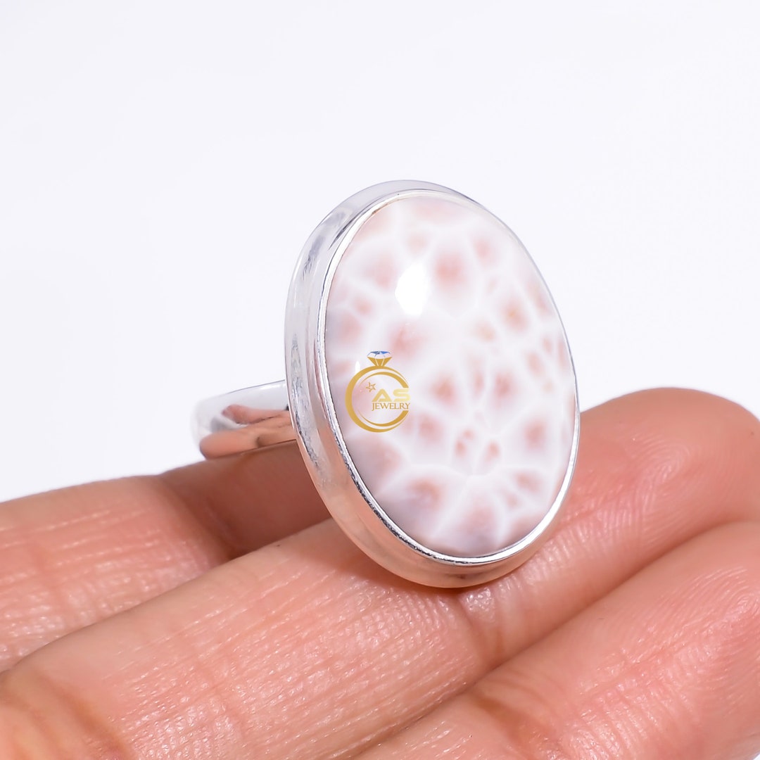 Natrolite Ring, Pink Larimar Ring, Gemstone Ring, Pink Stone Ring, 925 ...