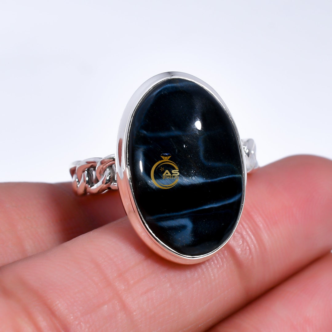 Dark Blue Tiger Eye Ring Gemstone Ring 925 Sterling Silver Ring ...
