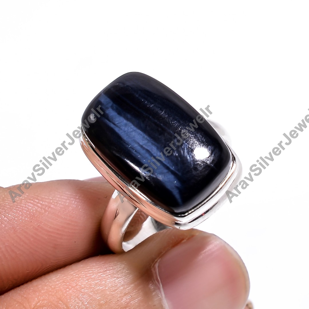 Dark Blue Tiger Eye Ring, Gemstone Ring, 925 Sterling Silver Ring ...