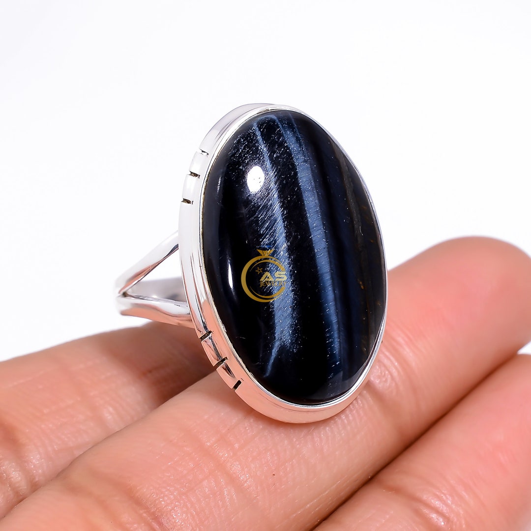 Dark Blue Tiger Eye Ring, Gemstone Ring, 925 Sterling Silver Ring ...