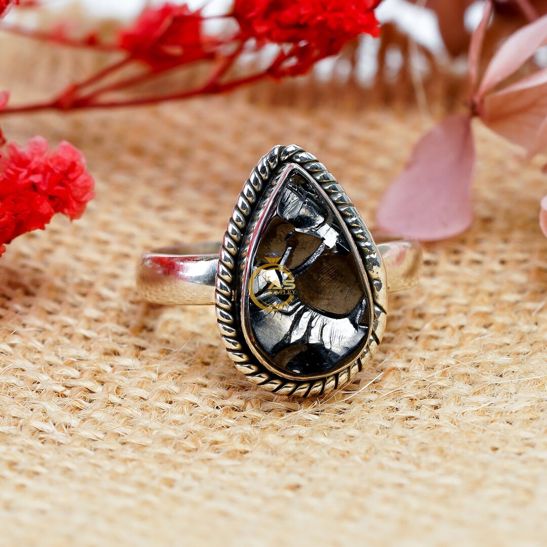 Raw Shungite Statement Ring: Handmade 925 Sterling Silver - Etsy