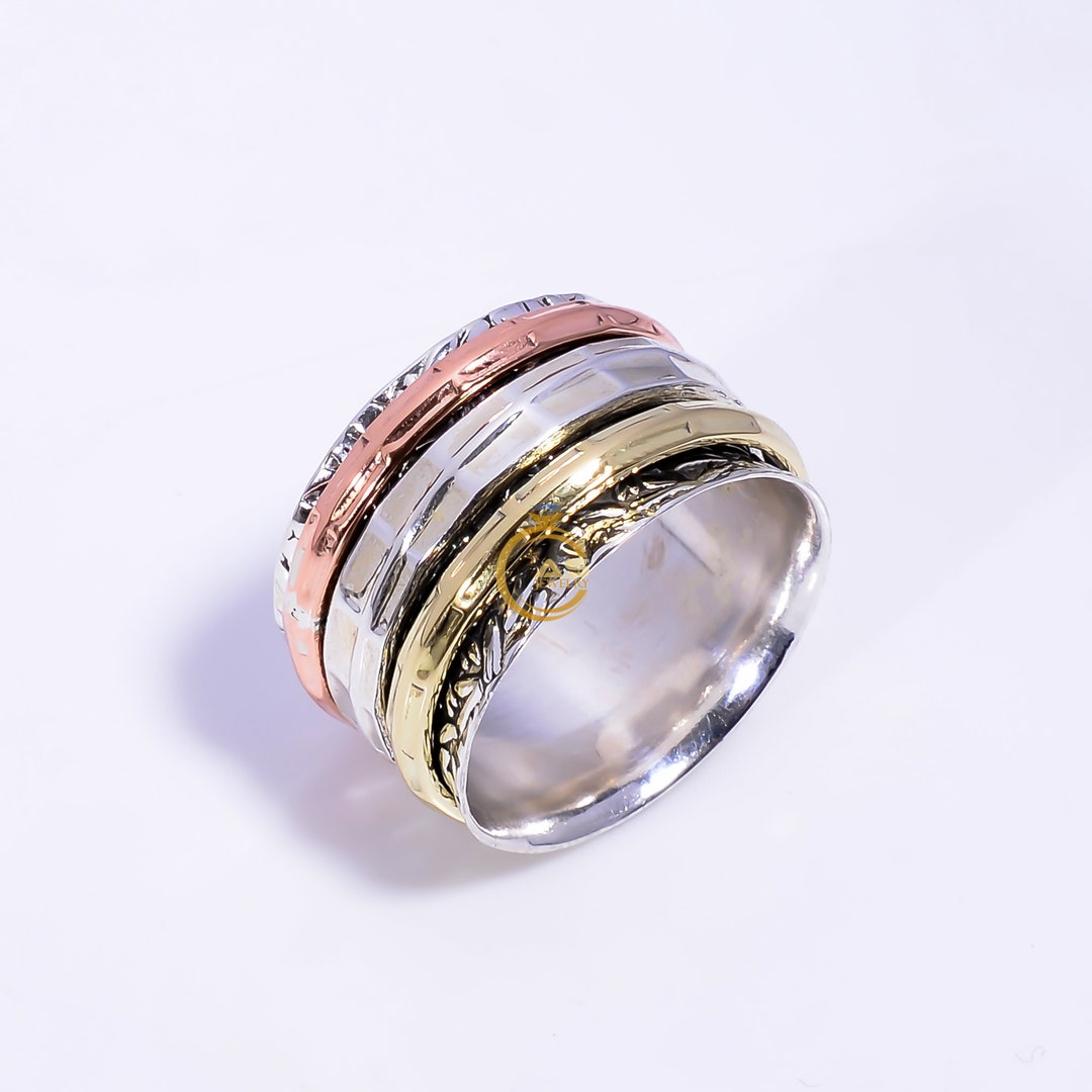 925 Sterling Silver Brass Spinner Three Tone Ring Thumb Ring Meditation ...