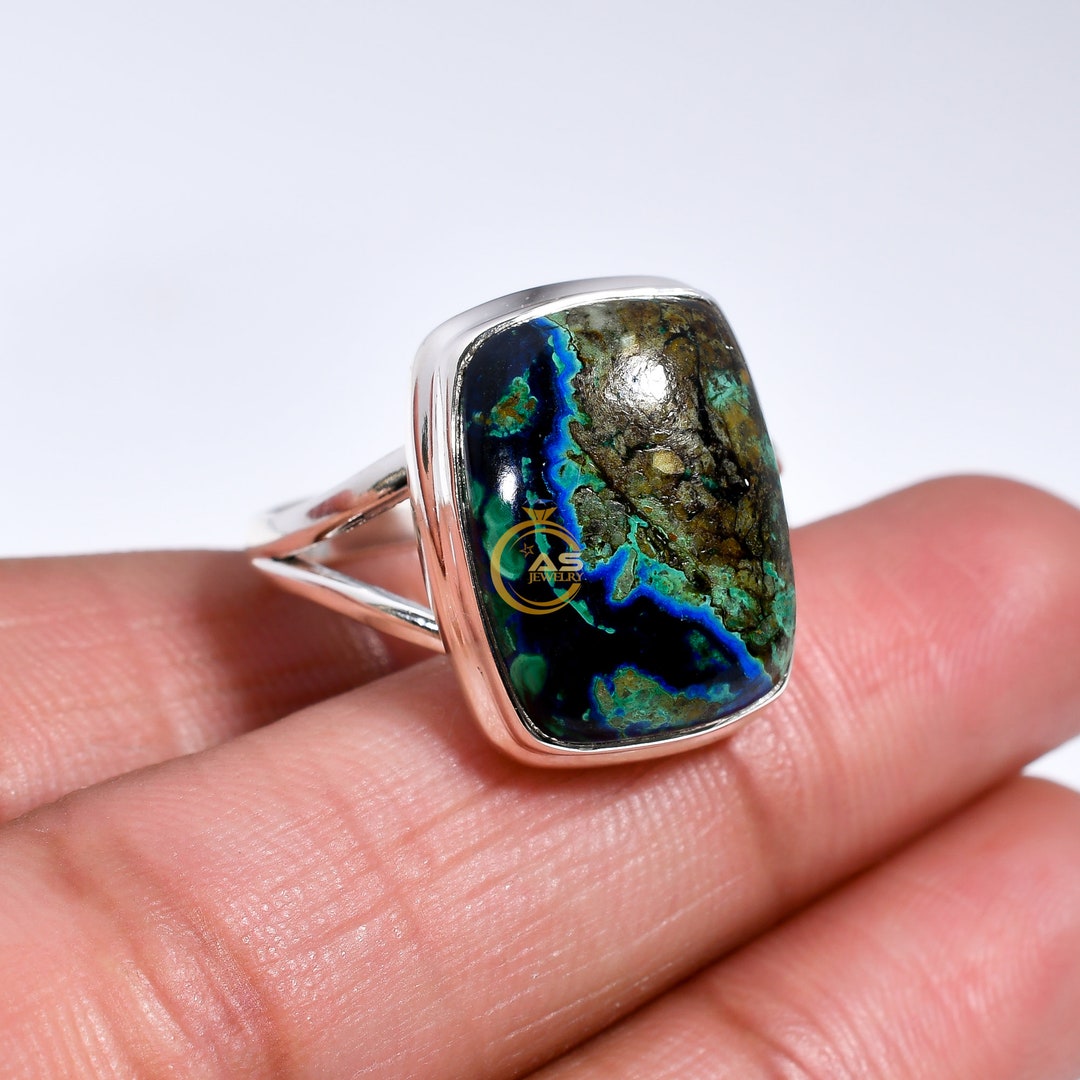 Azurite Malachite Gemstone Ring 925 Sterling Silver Ring Statement Ring ...