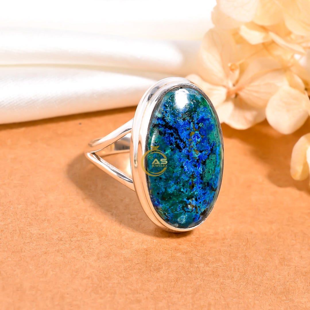 Azurite Chrysocolla Ring: Oval Gemstone, 925 Sterling Silver - Etsy