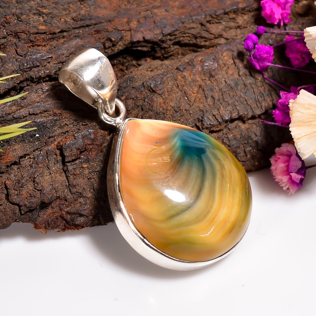 Shiva Eye Shell Pendant, Unique Gemstone Pendant, 925 Sterling Silver ...