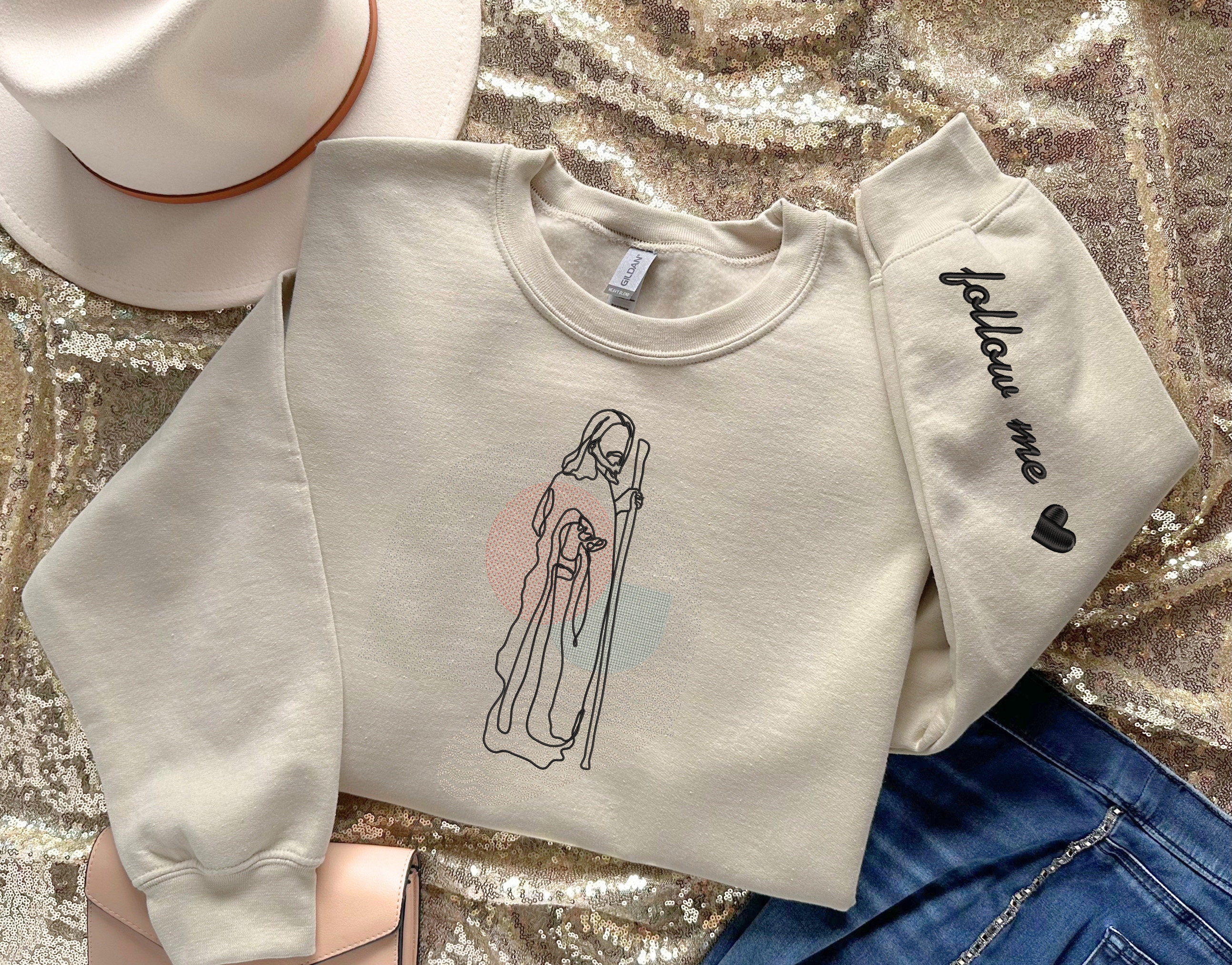 Machine Embroidery File Jesus Handout Reached, Boho Line Art , Minimal ...