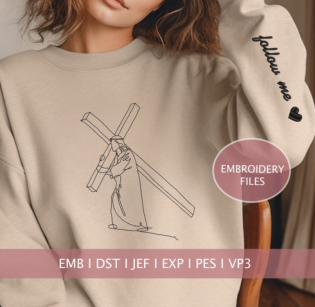 Machine Embroidery File Carry the Cross, Jesus Line Art , Minima; Bible ...