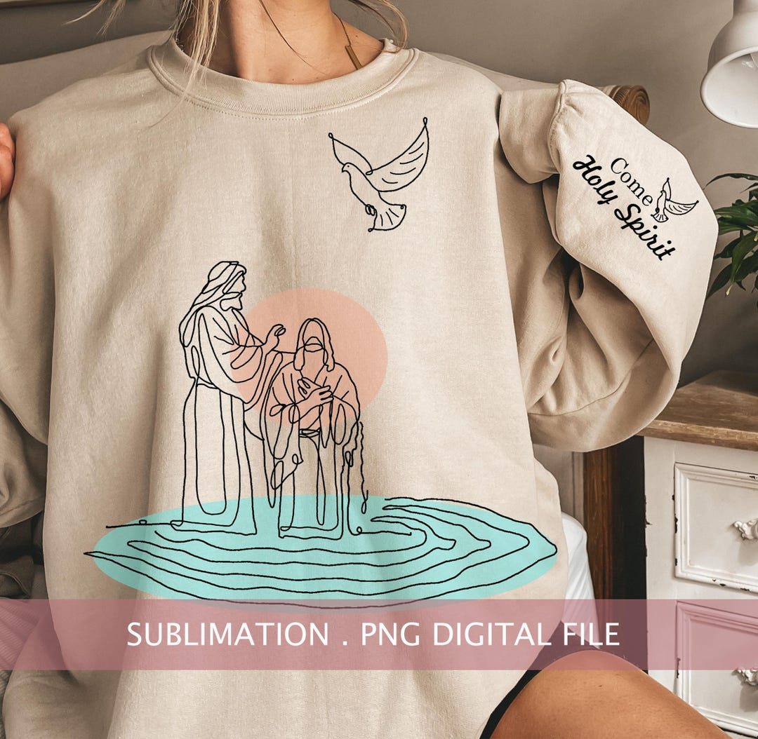 Jesus Baptism PNG: Christian Line Art, Boho T-shirt Design (digital ...