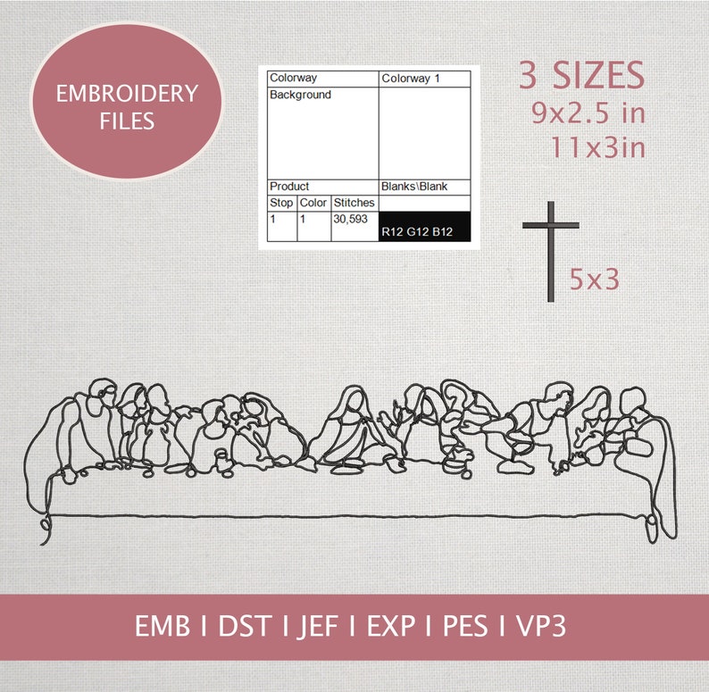 Machine Embroidery File the Last Supper, Boho Line Art , Minimal Bible ...