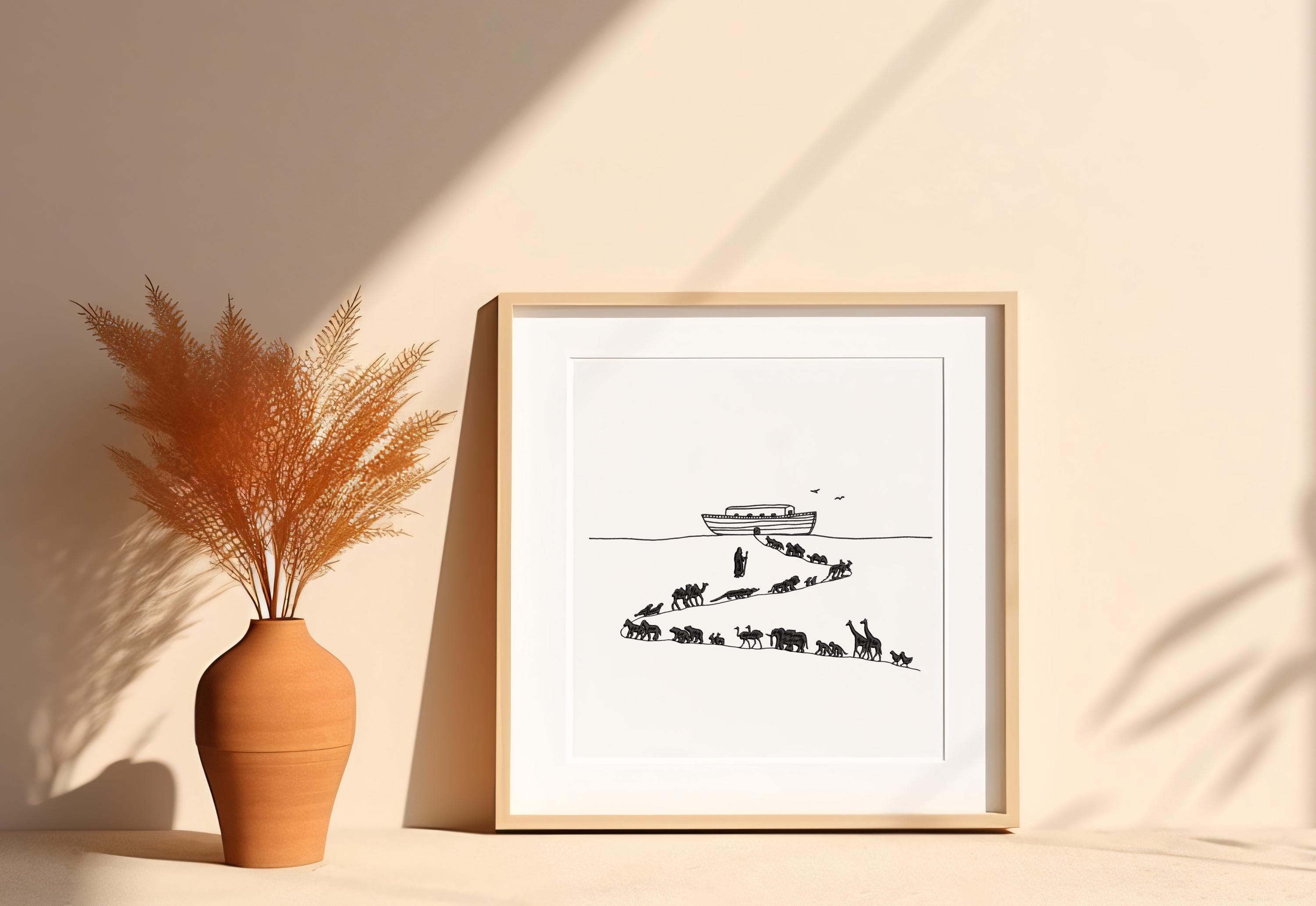 Noah's Ark Embroidery Design: Christian Line Art (digital Download) - Etsy