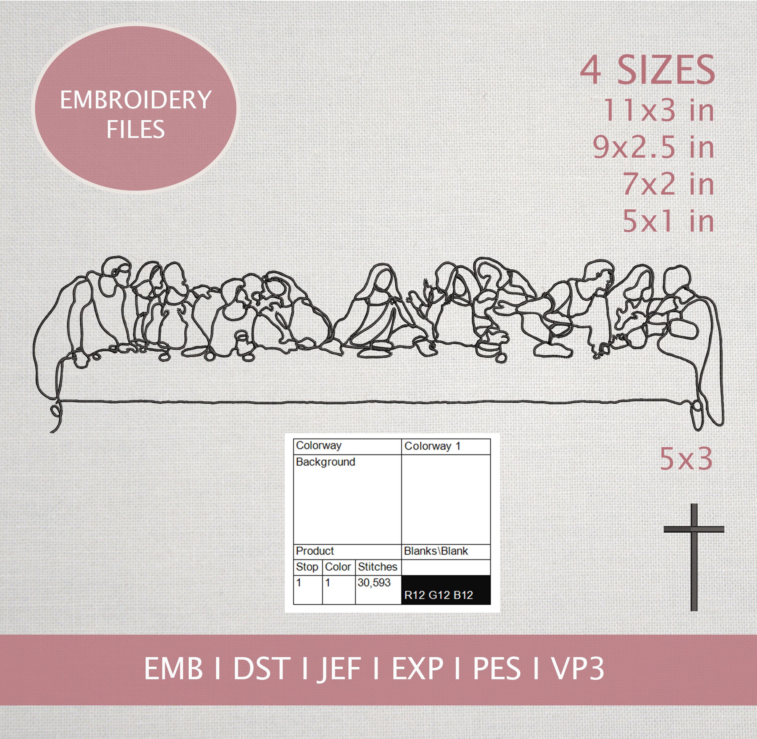 The Last Supper Embroidery Design: Christian Machine Embroidery ...