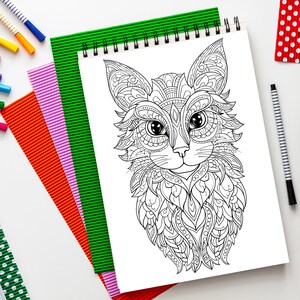 Cat Mandala Coloring Pages for Adults | Printable PDF With Relaxing ...