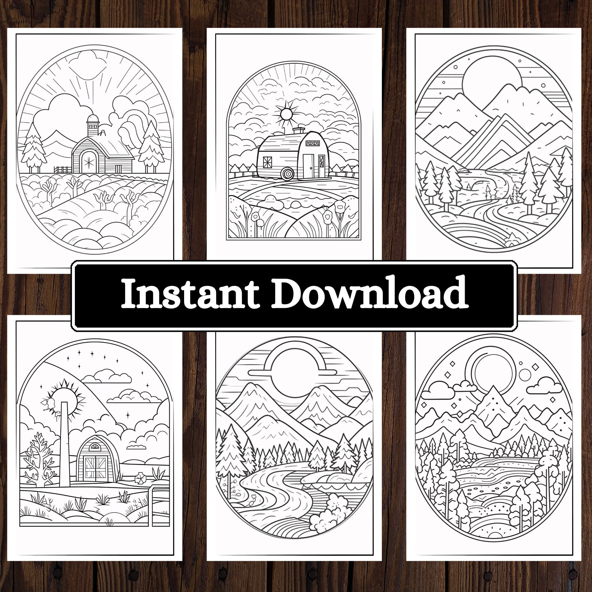 Minimalist Scenery Coloring Pages for Adults Printable Coloring Book ...