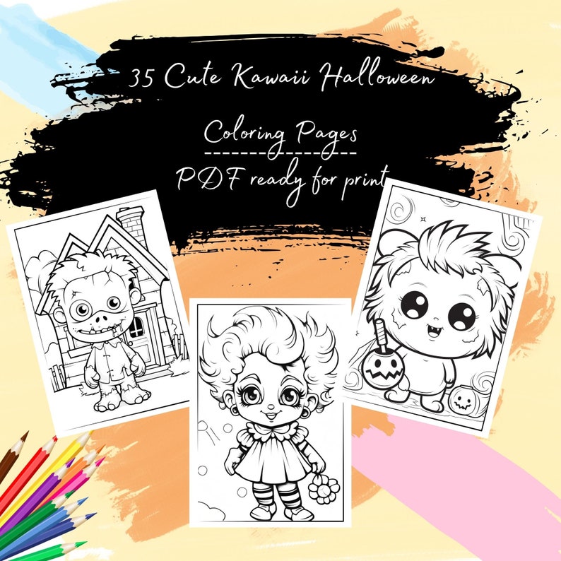 Kawaii Halloween Coloring Pages for Kids | Printable PDF With Cute ...