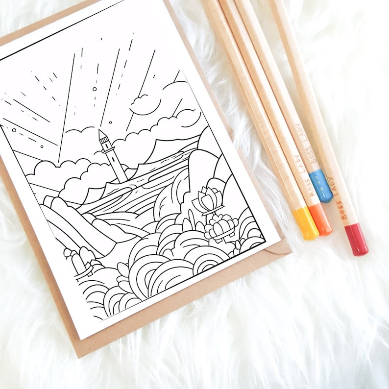 Minimalist Scenery Coloring Pages for Adults Printable Coloring Book ...
