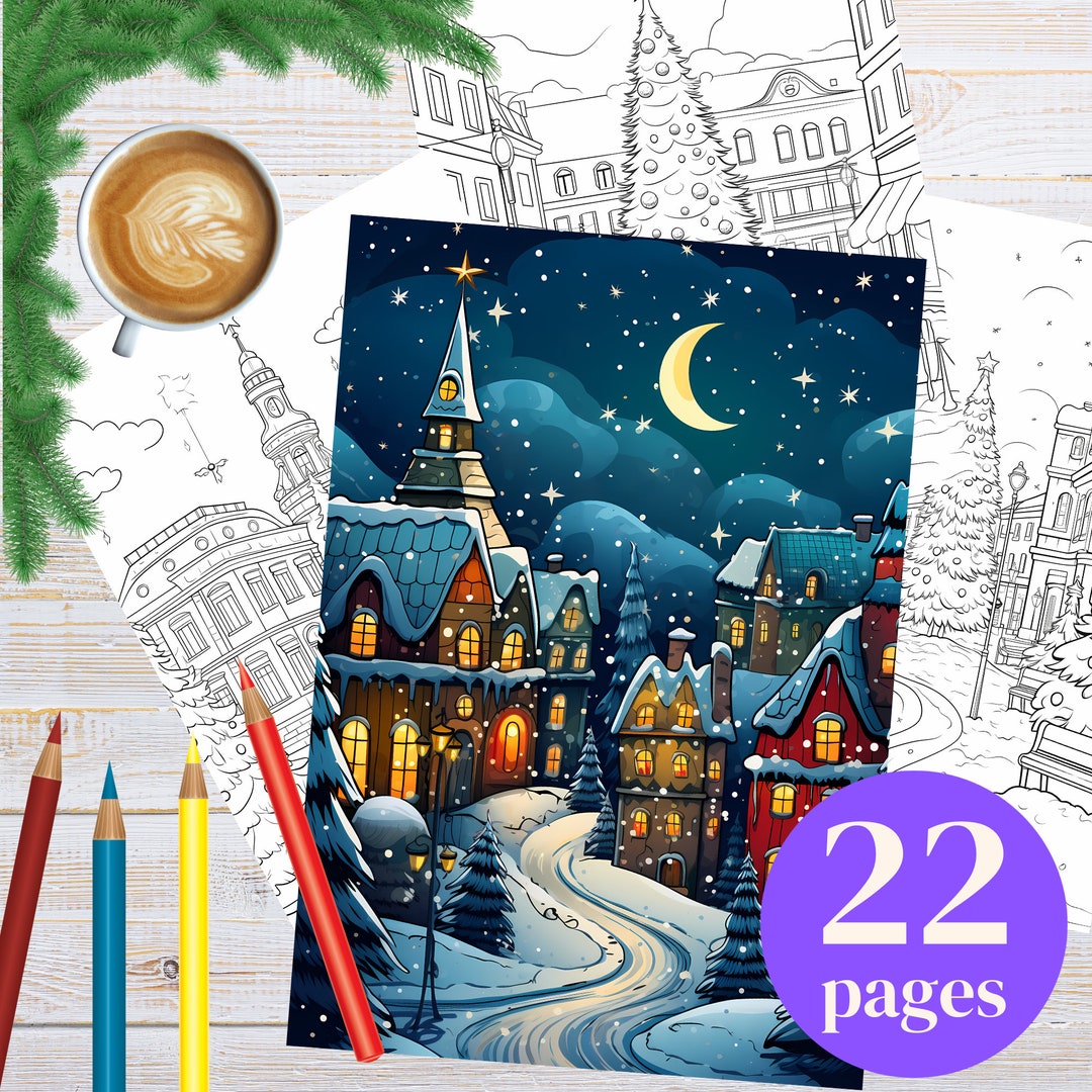 Christmas Town Coloring Pages | Winter Holiday Scenes (printable PDF ...