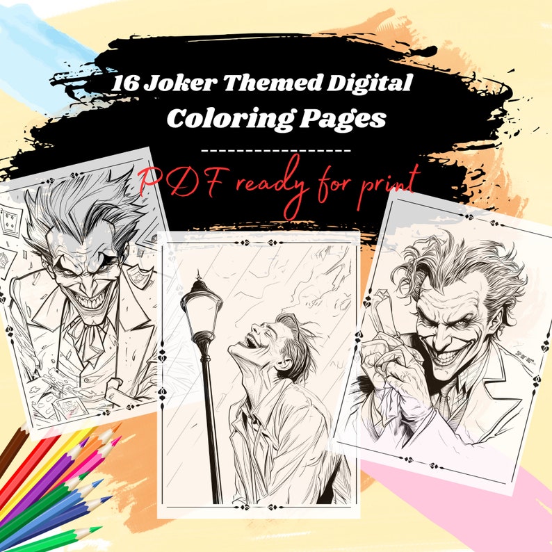 Joker Themed Digital Coloring Book - Printable Gotham City Villain Art ...