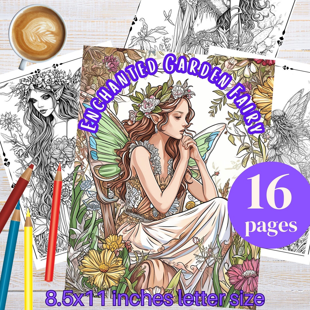 Enchanted Garden Fairy Coloring Page, Printable Digital Download for ...