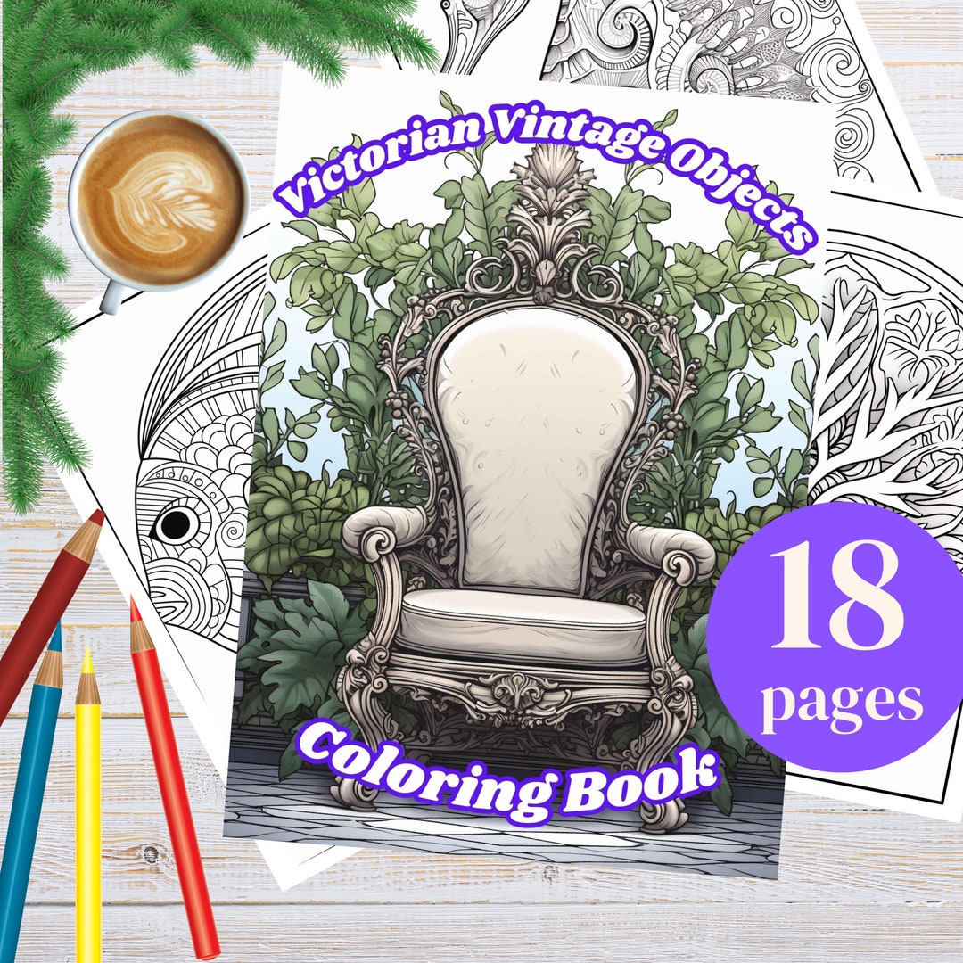 Vintage Floral Coloring Pages | Victorian Antique Objects (PDF) - Etsy