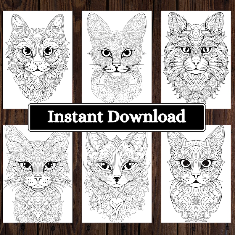 Cat Mandala Coloring Pages for Adults | Printable PDF With Relaxing ...