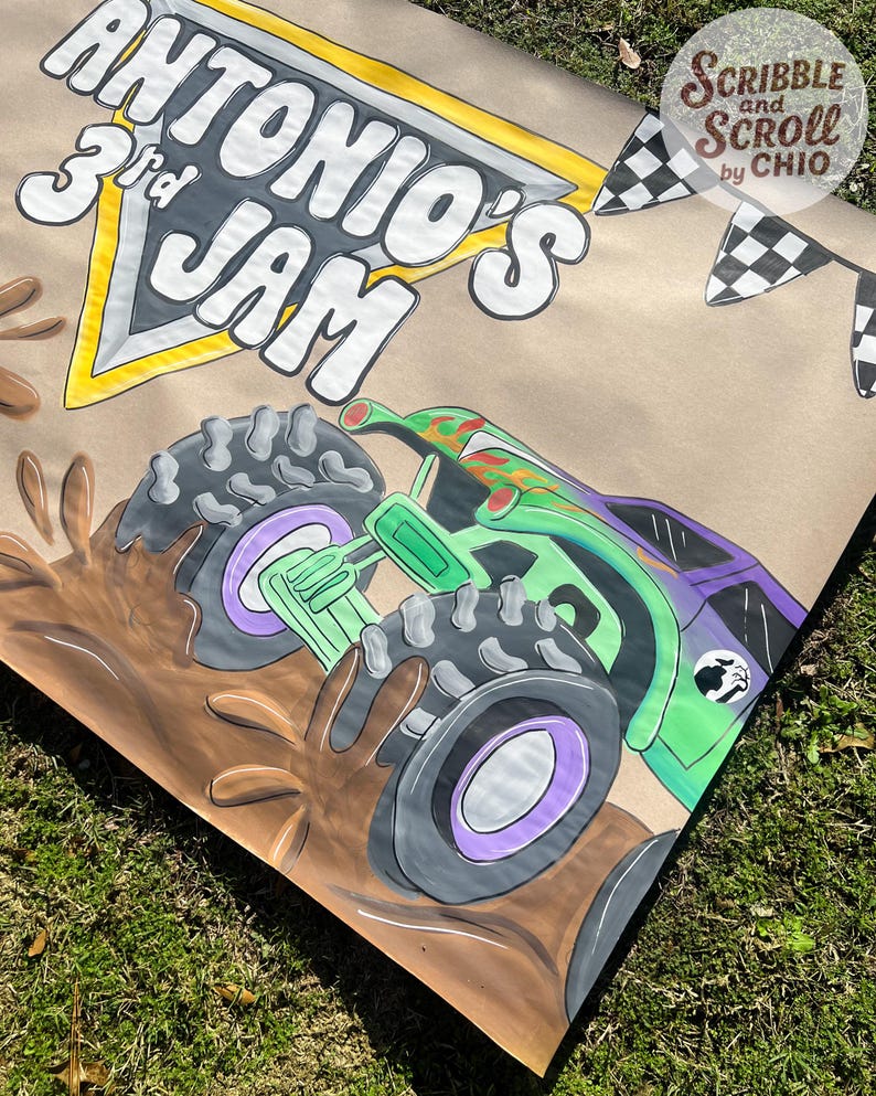 Custom Hand Painted Monster Jam Birthday Banner, Monster Trucks - Etsy