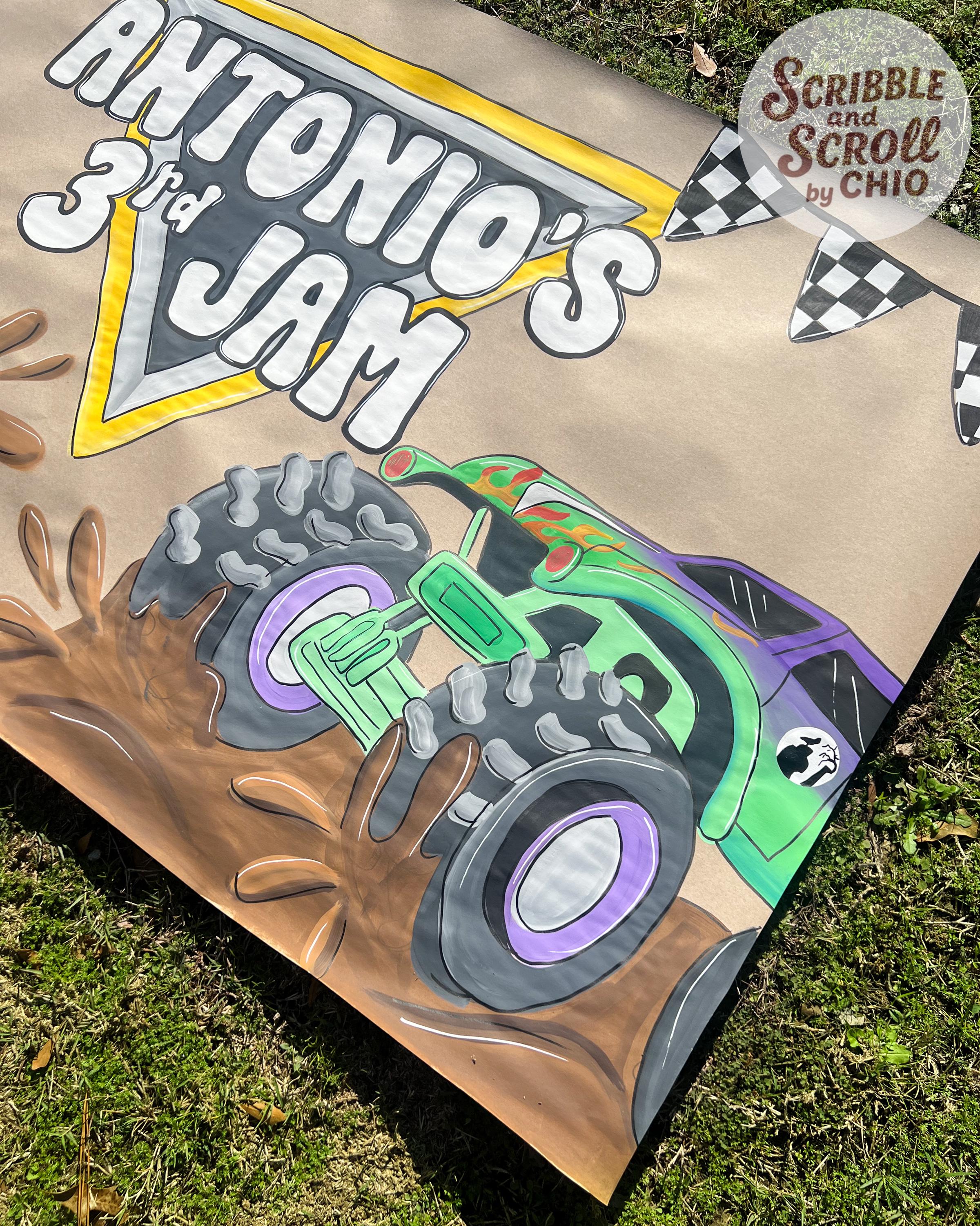 Custom Hand Painted Monster Jam Birthday Banner, Monster Trucks - Etsy
