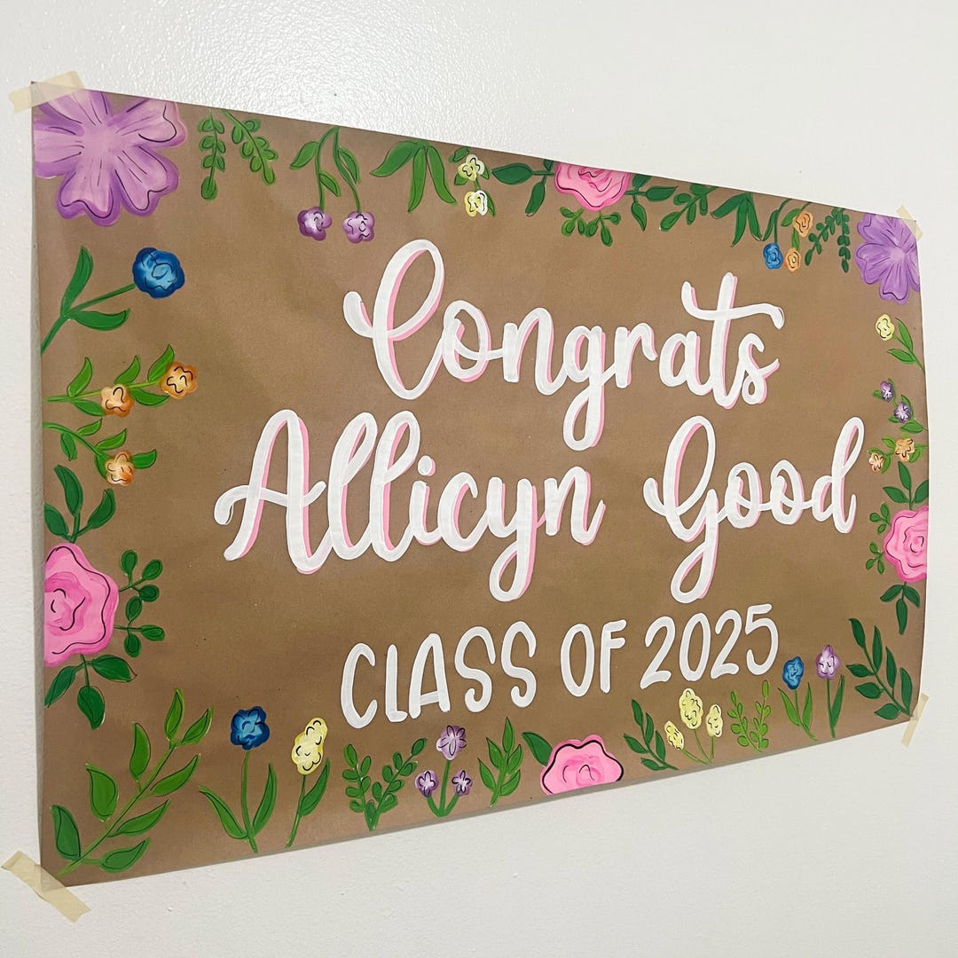 Custom Hand Painted Floral Banner: Graduation Party Decor - Etsy