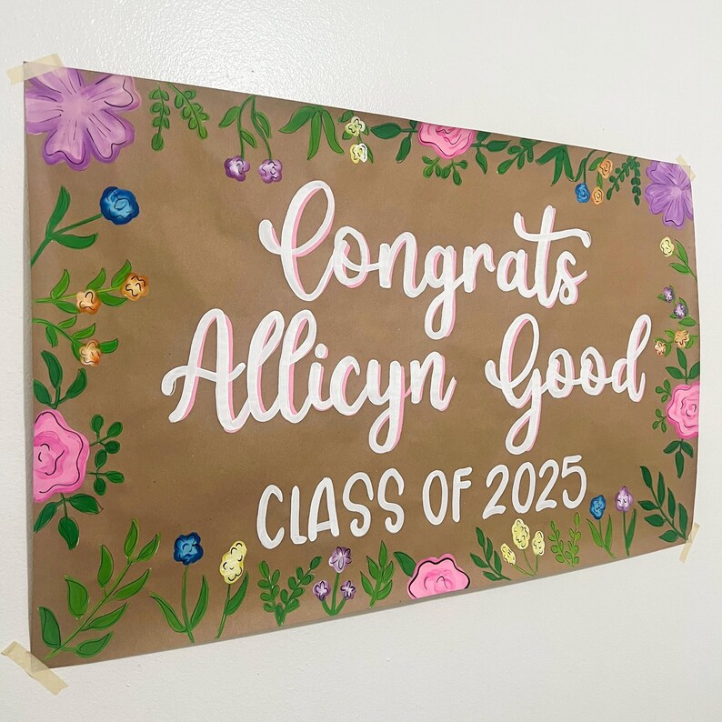 Custom Hand Painted Floral Banner: Graduation Party Decor - Etsy