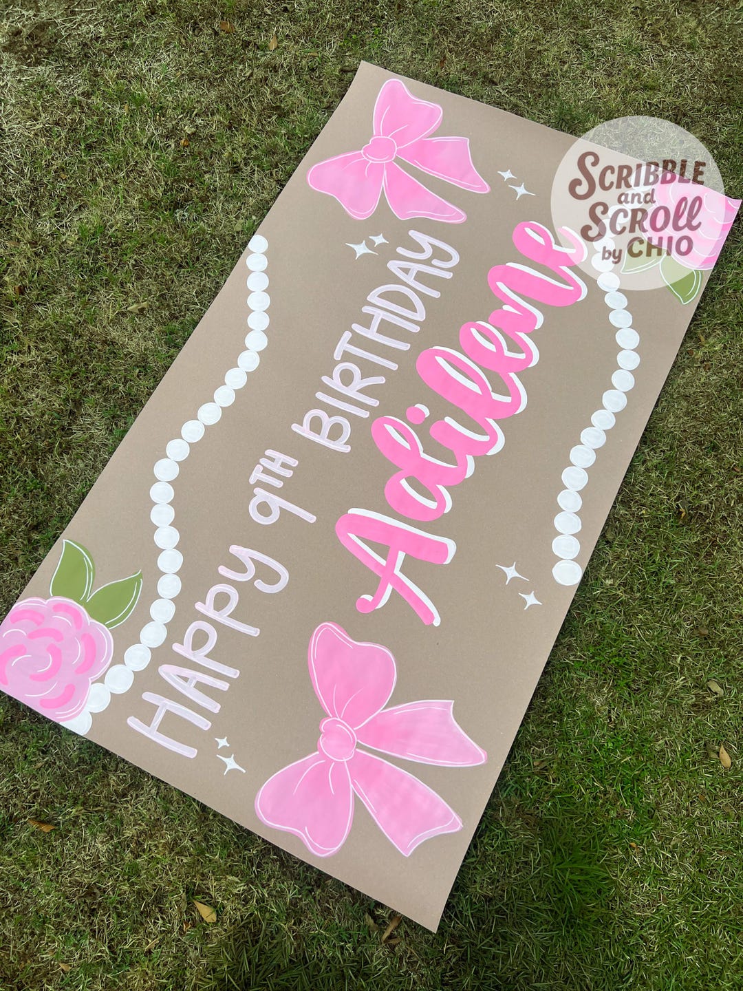 Custom Hand Painted Birthday Banner, Pearls and Bows Party Decor - Etsy