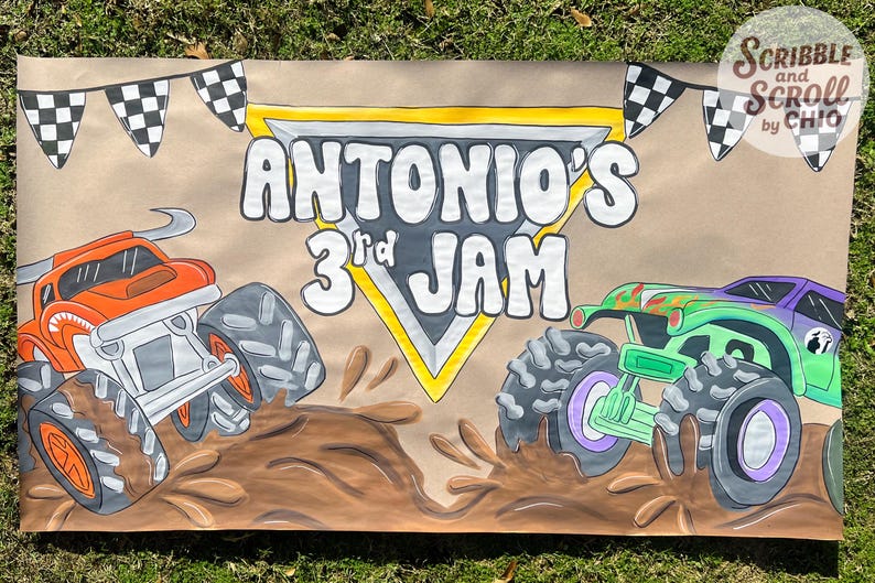 Custom Hand Painted Monster Jam Birthday Banner, Monster Trucks - Etsy