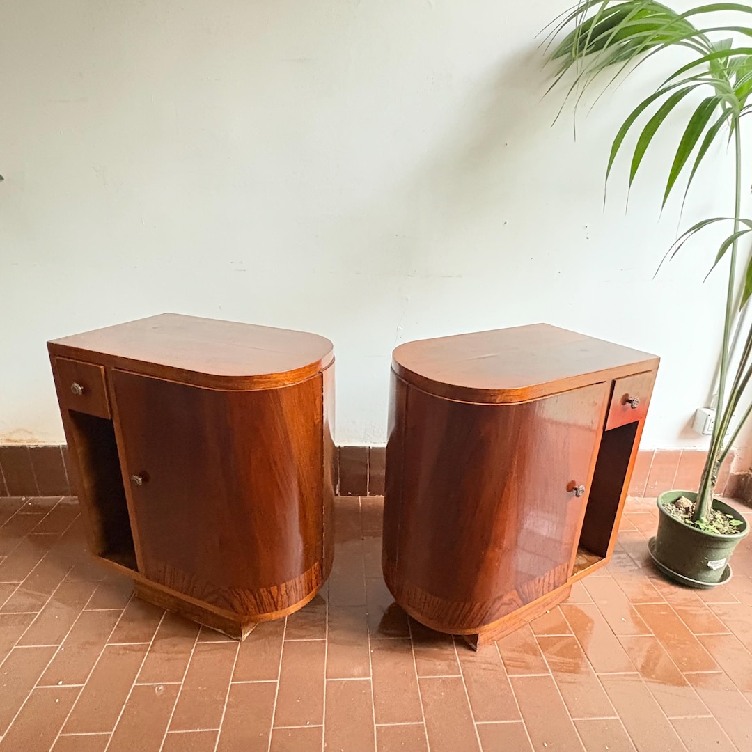 Vintage Nightstands Pair, Wood Bedside Tables, Retro Bedroom Furniture ...