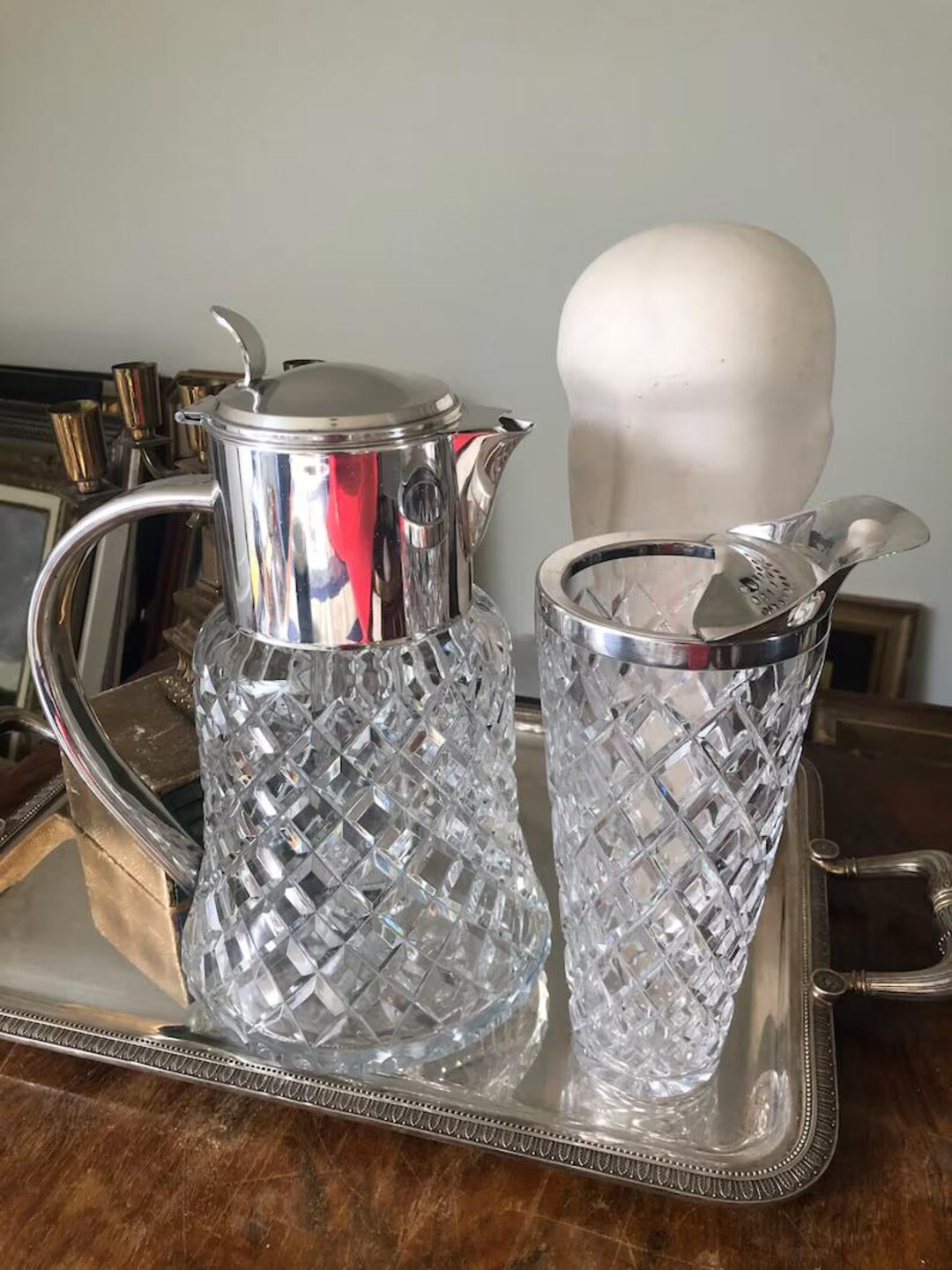 Vintage Crystal Cocktail Set, Mixer Shaker, Barware Tools, Mixology Set ...