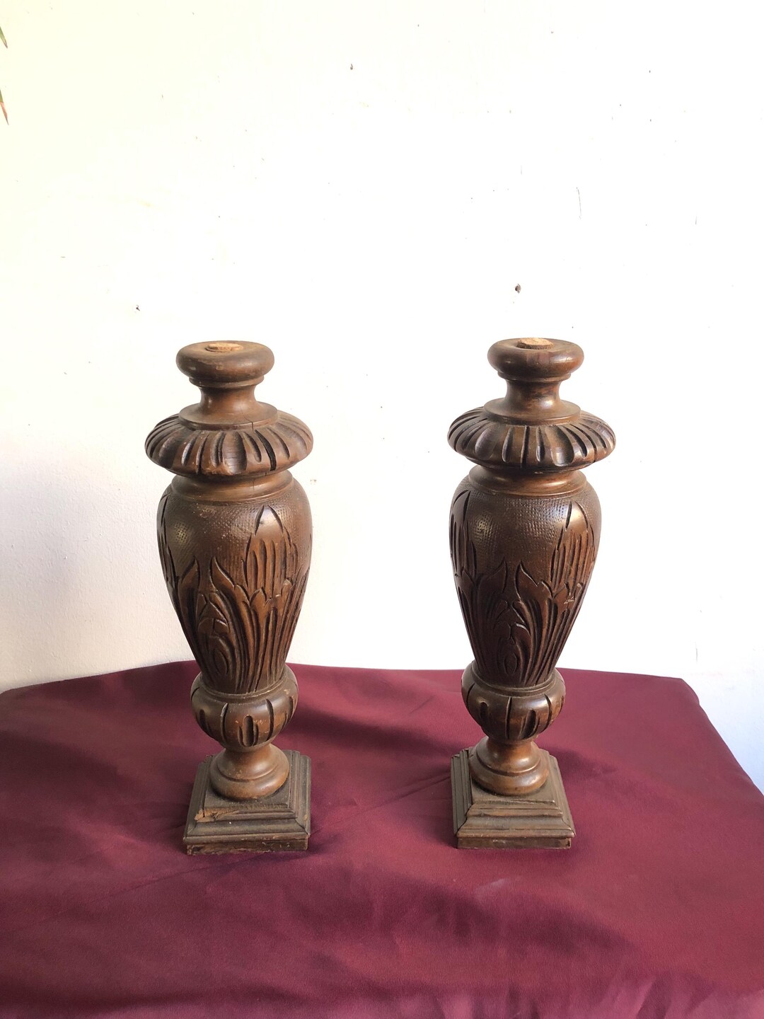 Antique Ancient Wood Pillars, Carved Home Decor Columns, Vintage Style ...