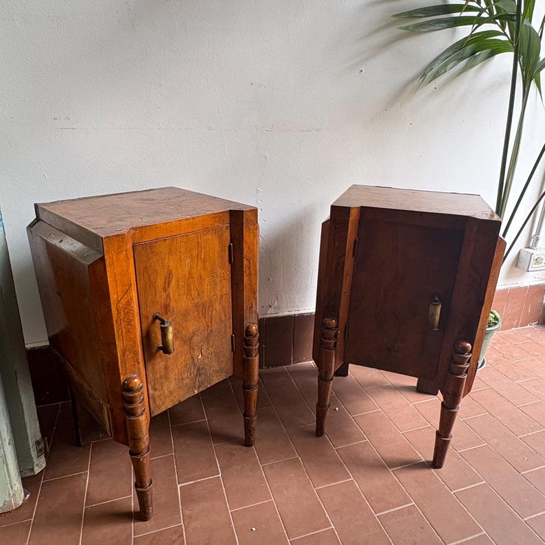 Vintage Nightstands Pair, Wood Bedside Tables, Retro Bedroom Furniture ...