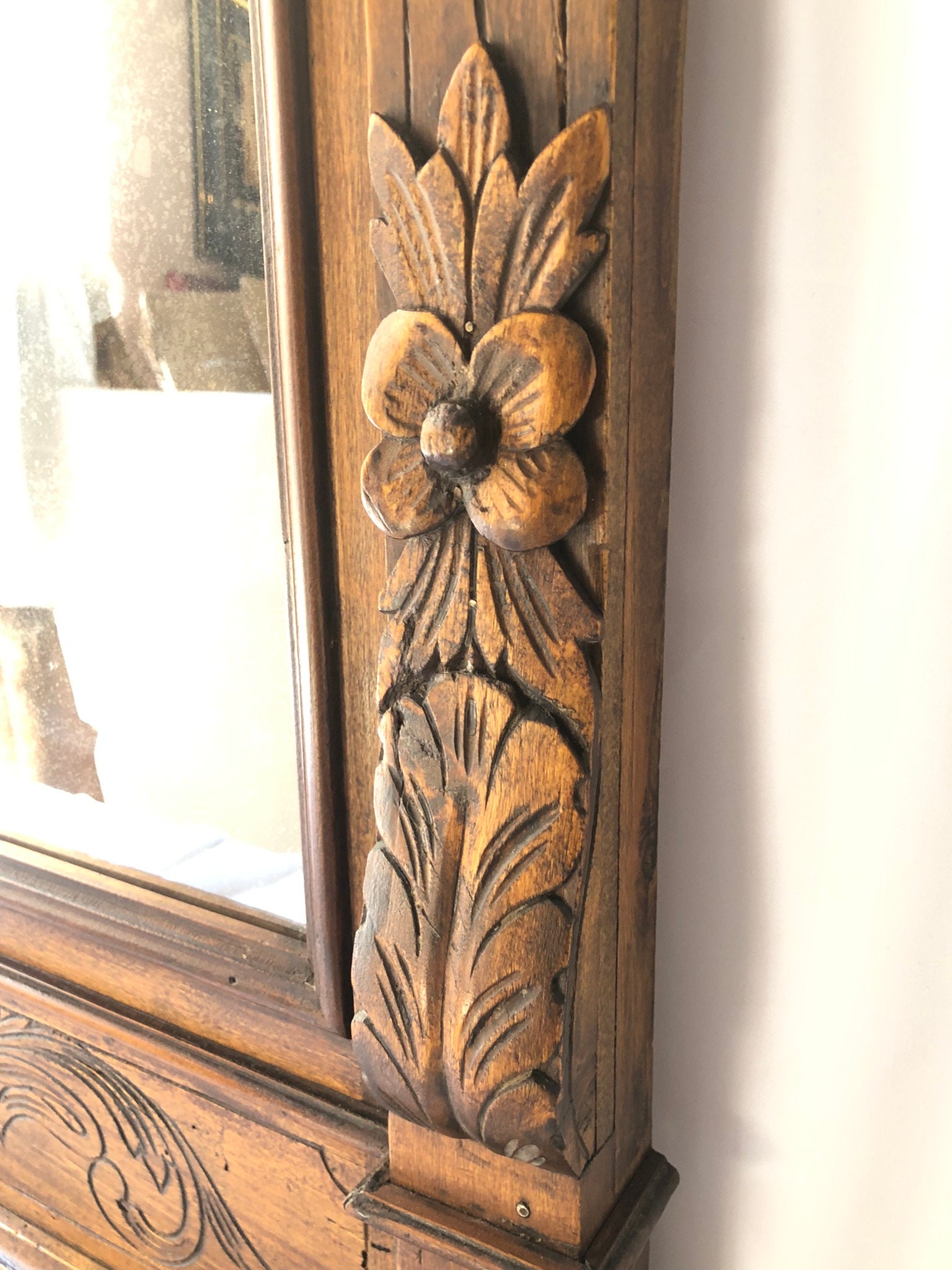 Antique Wood Mirror for Wall Decor, Vintage Home Accents, Handmade ...