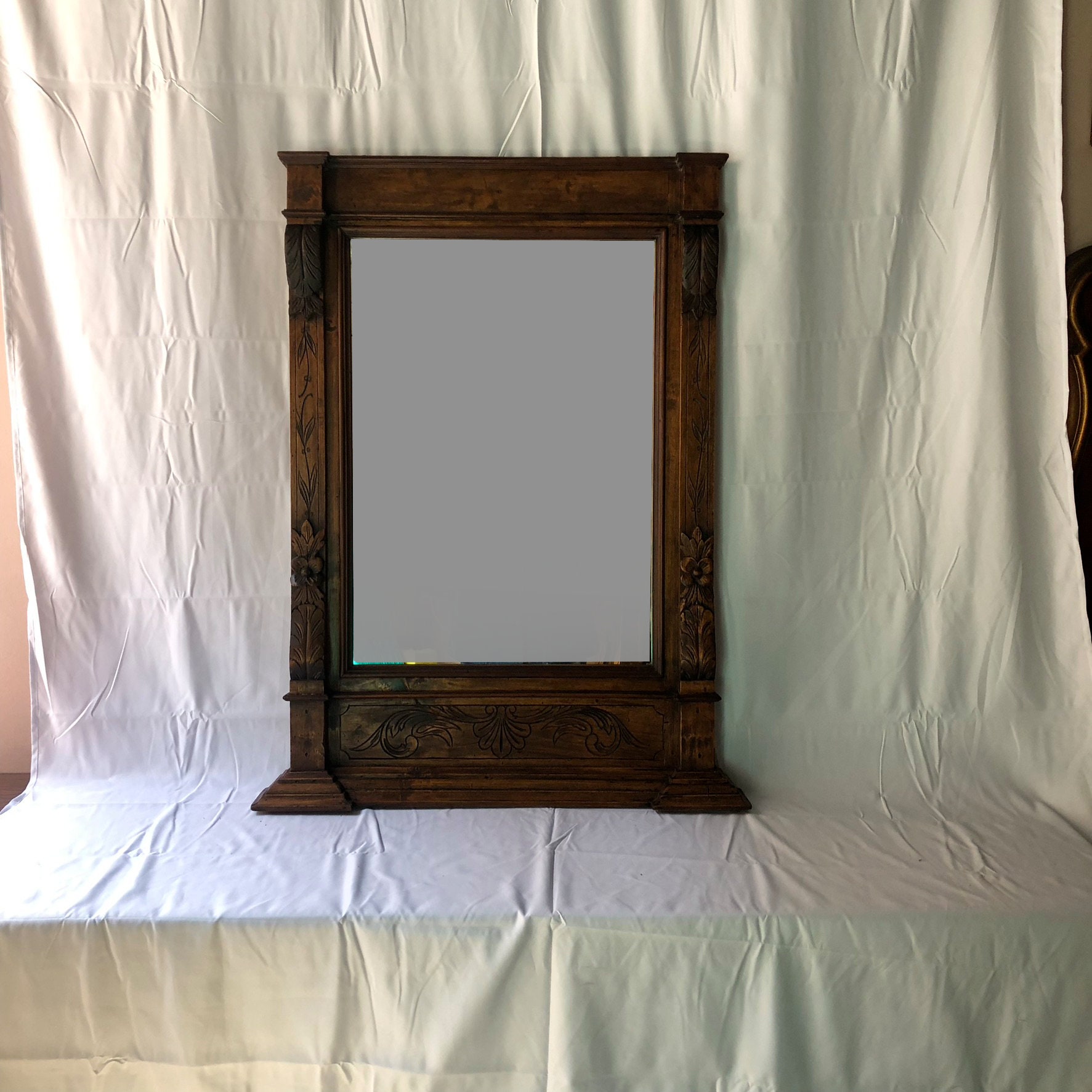 Antique Wood Mirror for Wall Decor, Vintage Home Accents, Handmade ...