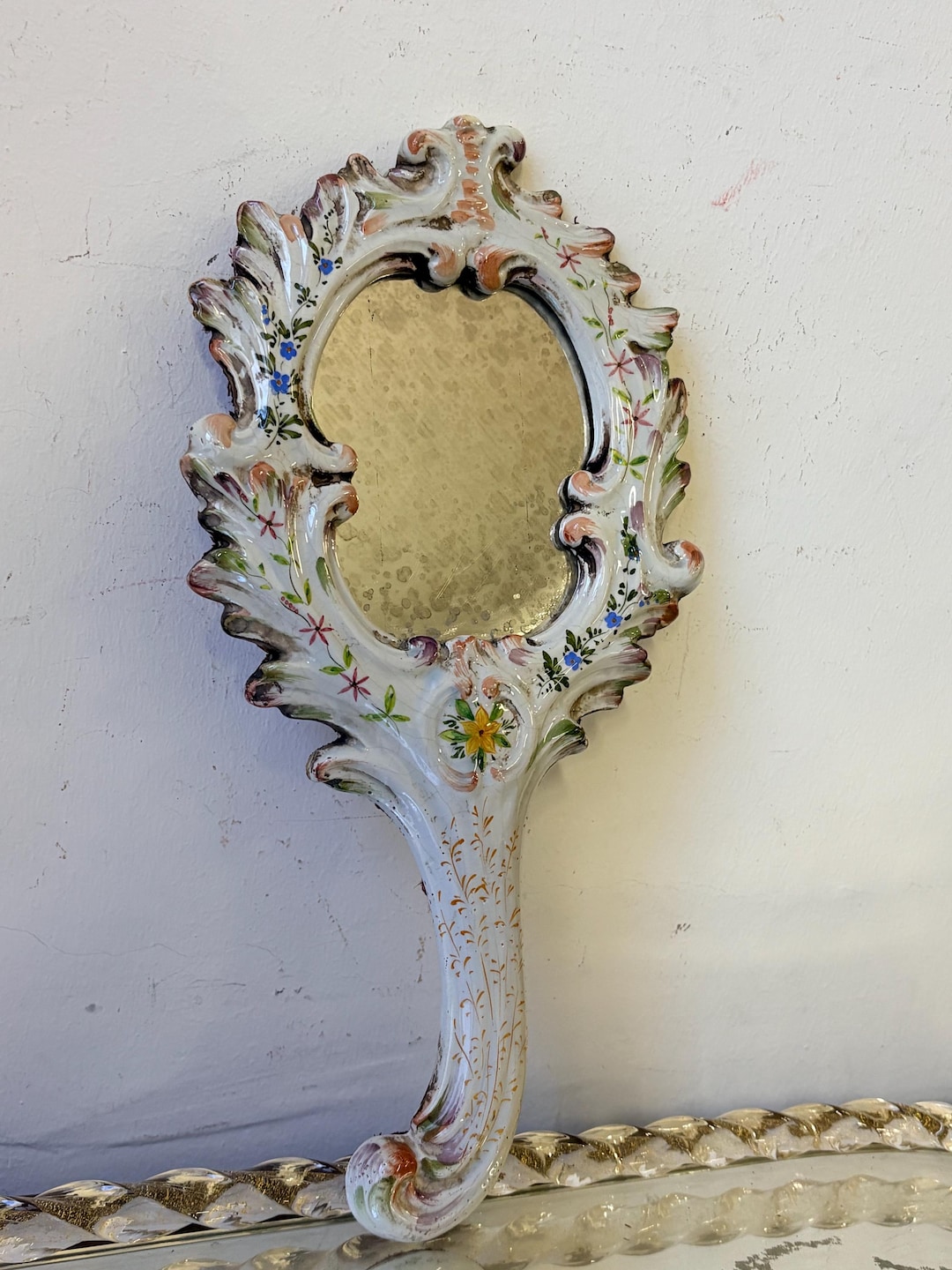 Ceramic Hand Mirror, Vanity Mirror, Vintage Mirror, Floreal Design ...