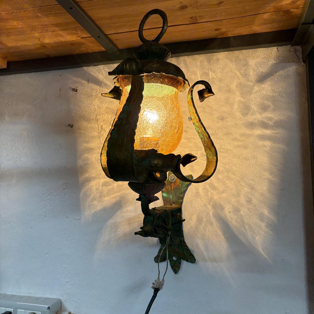 Wrought Iron Vintage Lantern, Decorative Hanging Lamp, Retro Outdoor ...