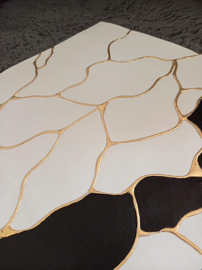 Kintsugi Art Mosaic Wall Art Black and White Wall Art - Etsy