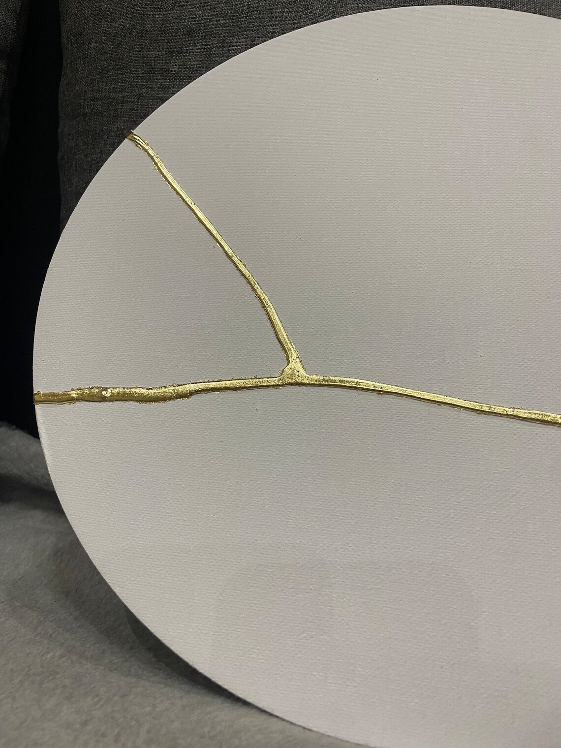 Kintsugi Plate, Japandi Wall Art, Kintsugi Painting, Circle Painting, Enso Circle, White and ...