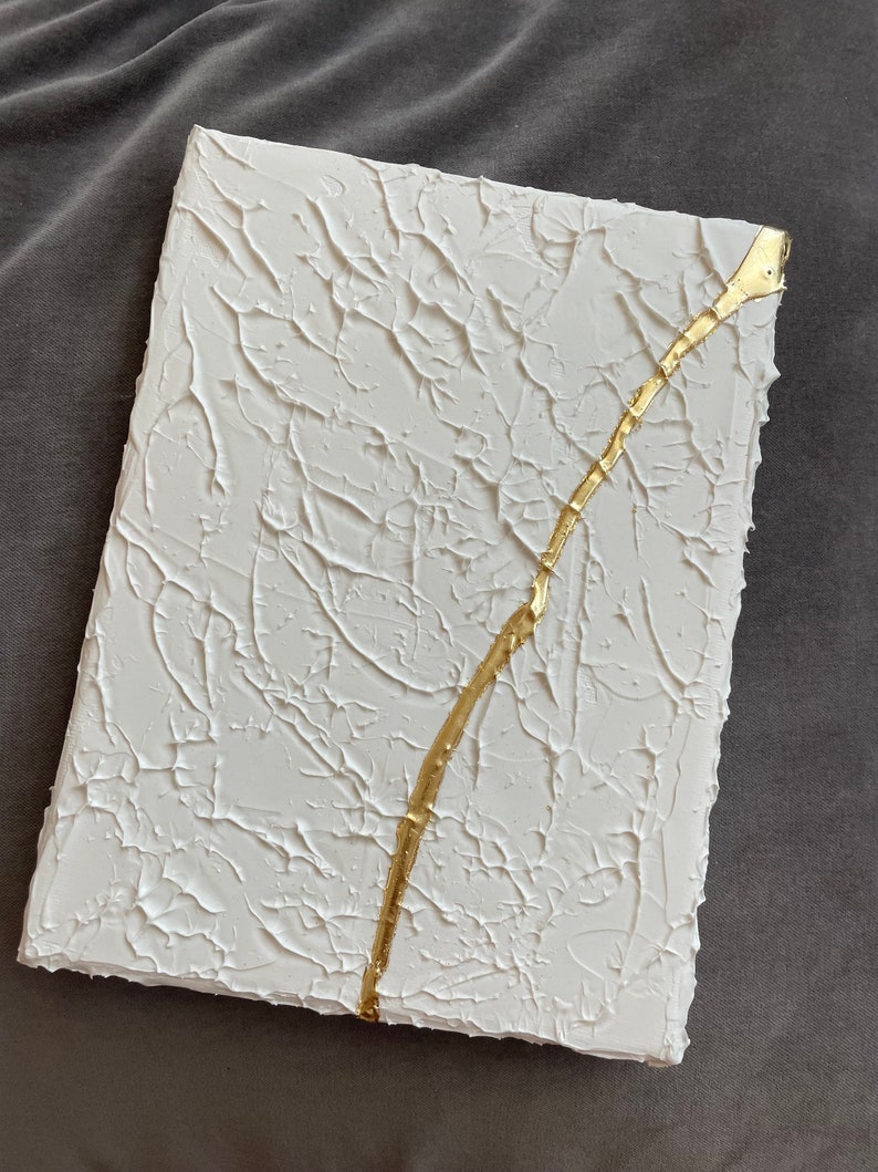 Kintsugi Wall Art, Wabi Sabi Wall Art, White Textured Painting, Wabisabi, Spackle Art, Kintsugi ...