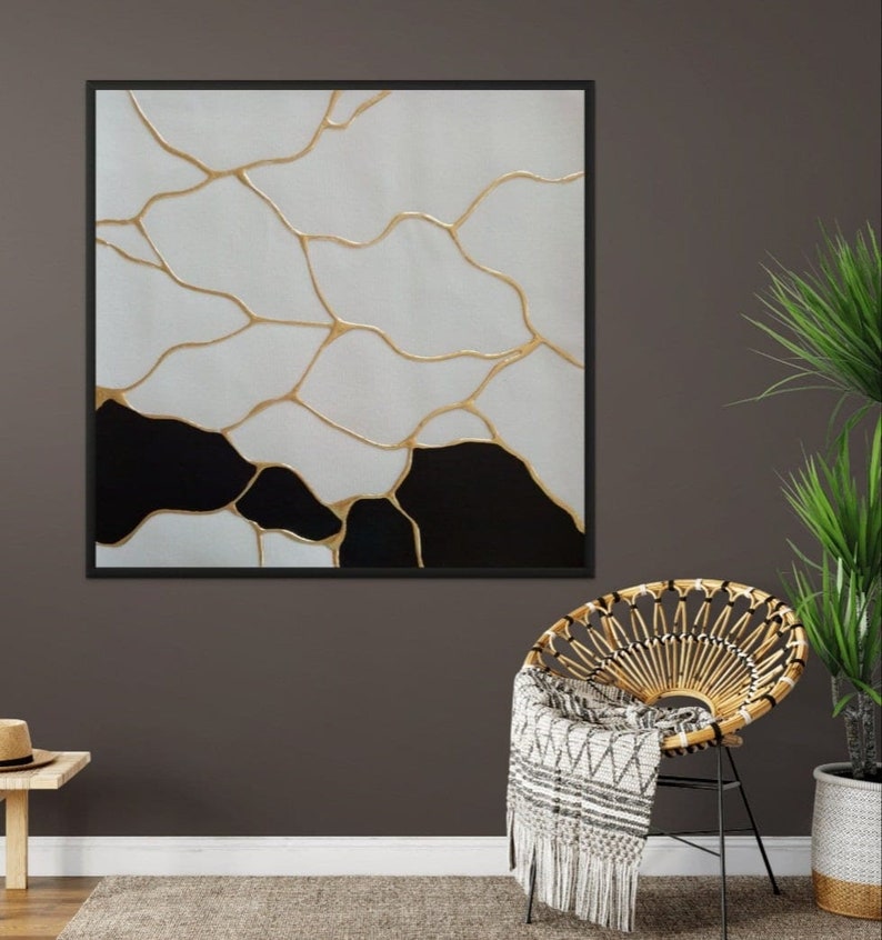 Kintsugi Art Mosaic Wall Art Black and White Wall Art - Etsy