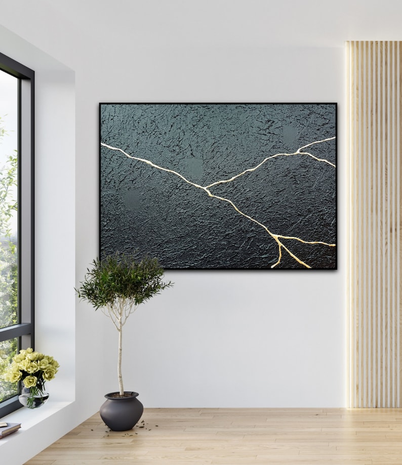 Japandi Art, Black Wall Art, Kintsugi Wall Art, Gold Wall Art, Japanese Art, Gold Metal Wall Art ...