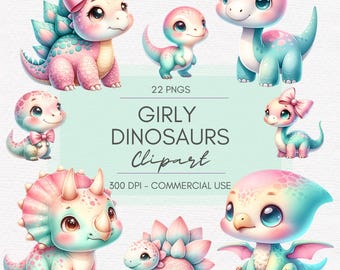 Cute Dinosaurs Watercolor Clipart Set Dino Clip Art Bundle of ...
