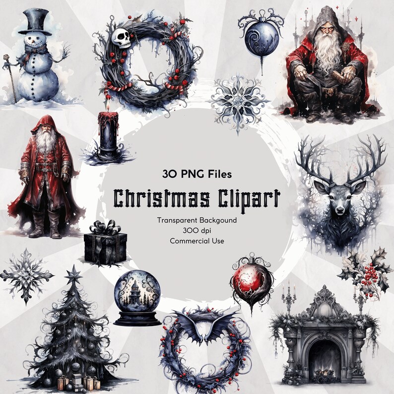 Clipart, Christmas, Gothic, 30 PNG Files, Transparent Background, 300 ...