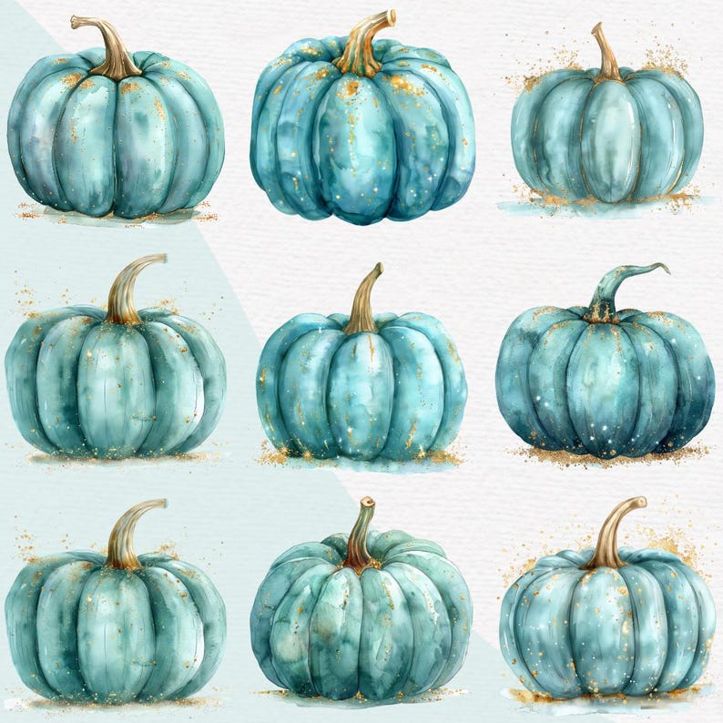 Teal Pumpkins With Gold Glitter Clipart Bundle, Halloween, Pastel - Etsy